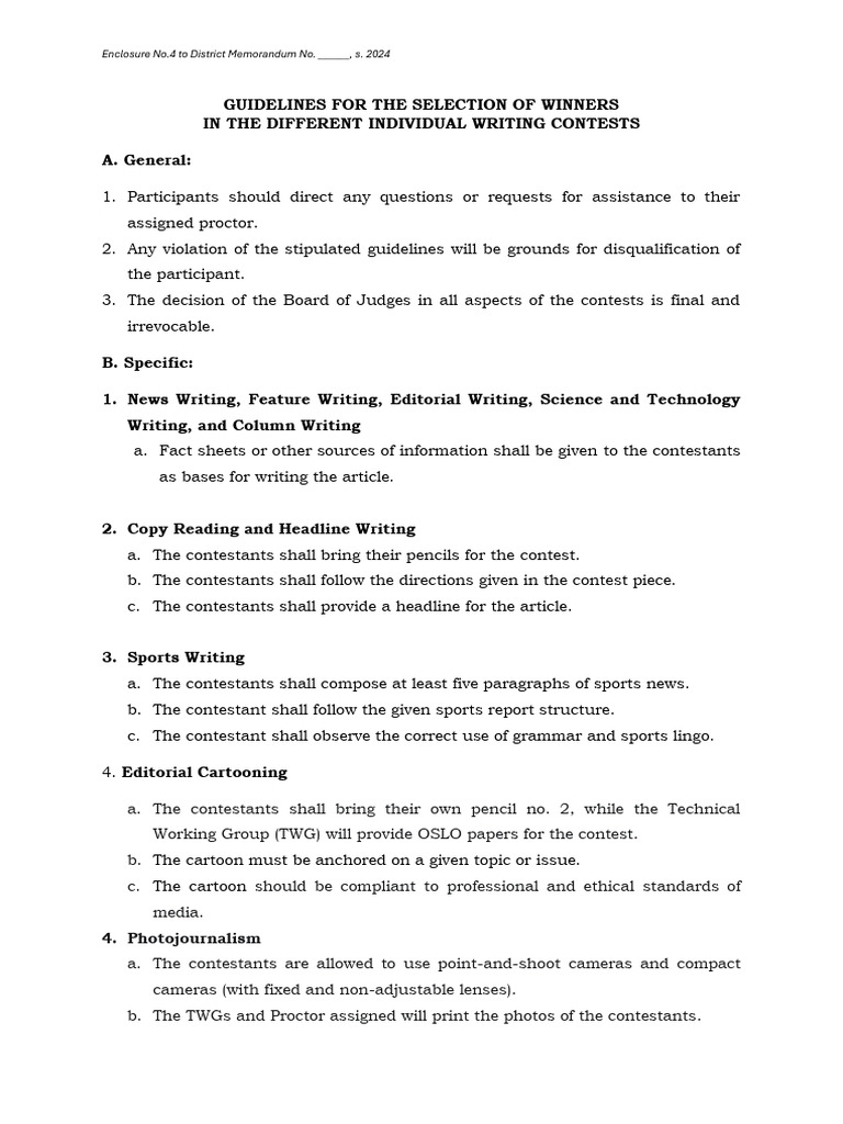Writing Contest Winner Selection Guidelines | PDF