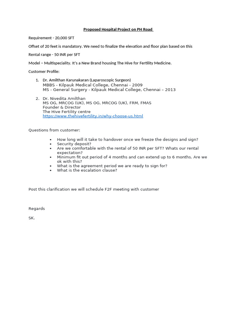 Primer On Multispeciality Hospital Proposal | PDF