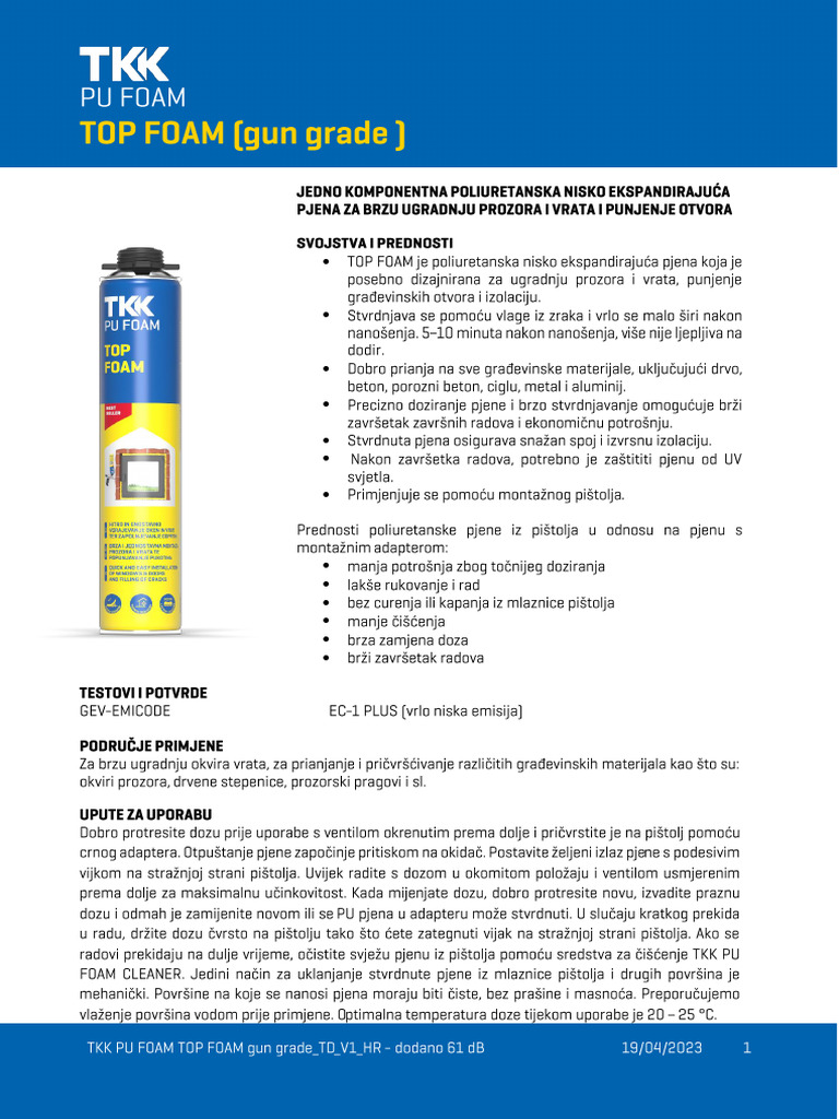 TKK PU FOAM TOP FOAM Gun Grade - TD - V1 - HR - Dodano 61 DB 1 | PDF