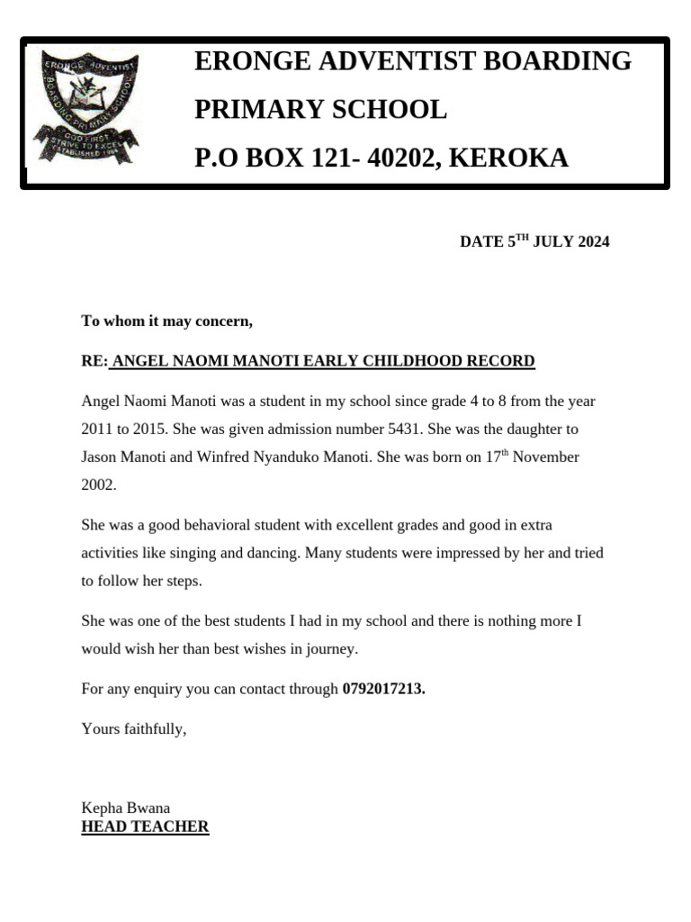 Eronge Primary | PDF