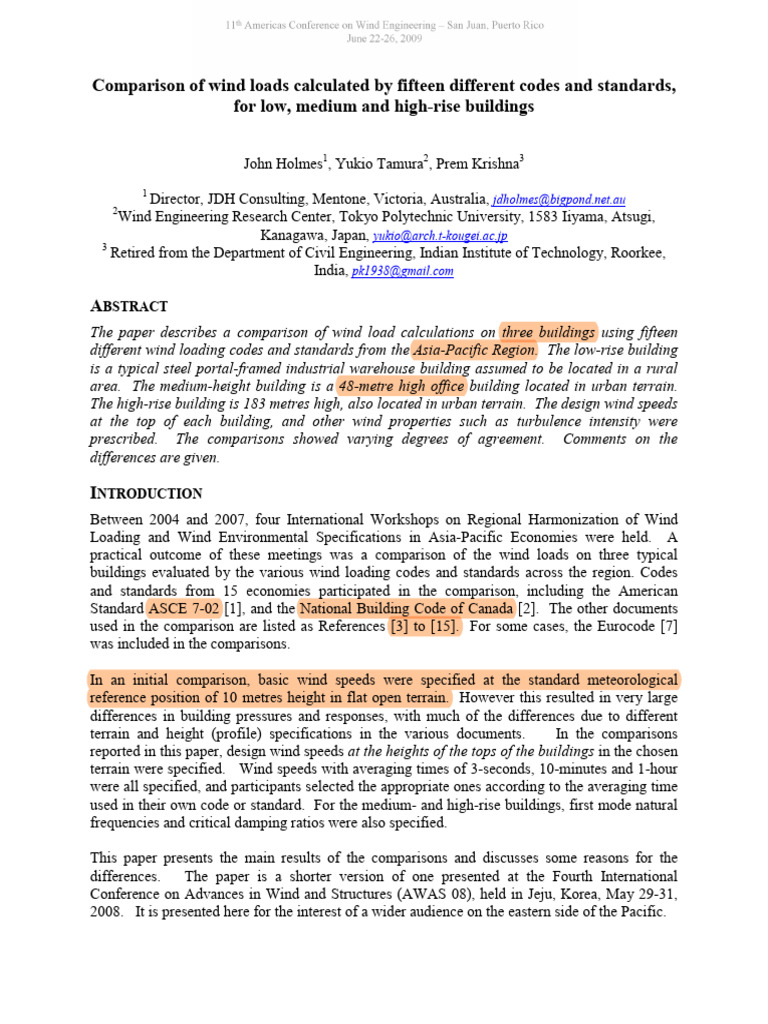 Wind Load Code Comparison Study | PDF | Physical Phenomena | Physical ...