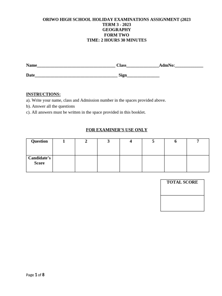 Geography - Geography Form 2 - Question Paper | PDF | Astronomy | Earth ...