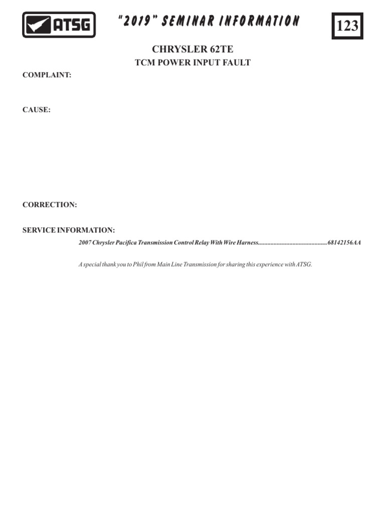 19w-123-125 Chrysler 62te TCM Power Input Fault | PDF | Relay | Electricity