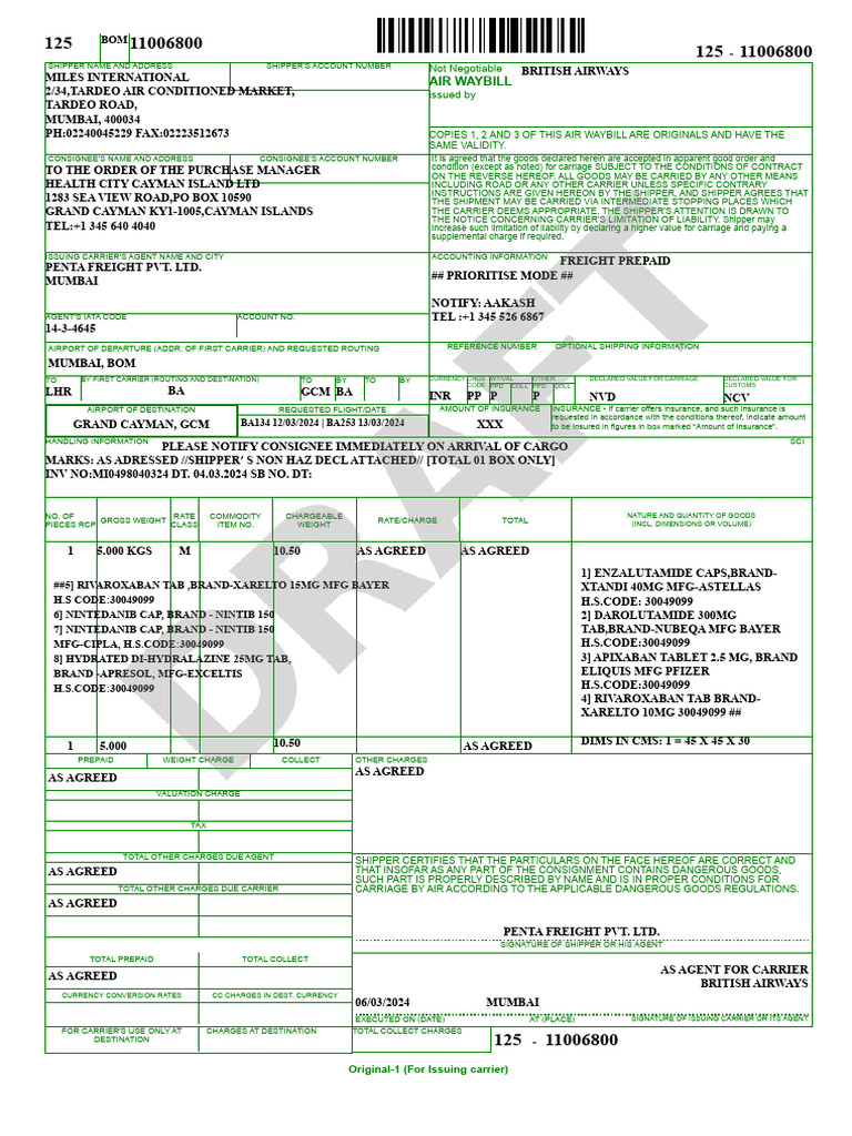 Air Waybill: Not Negotiable Issued by | PDF | Freight Transport ...