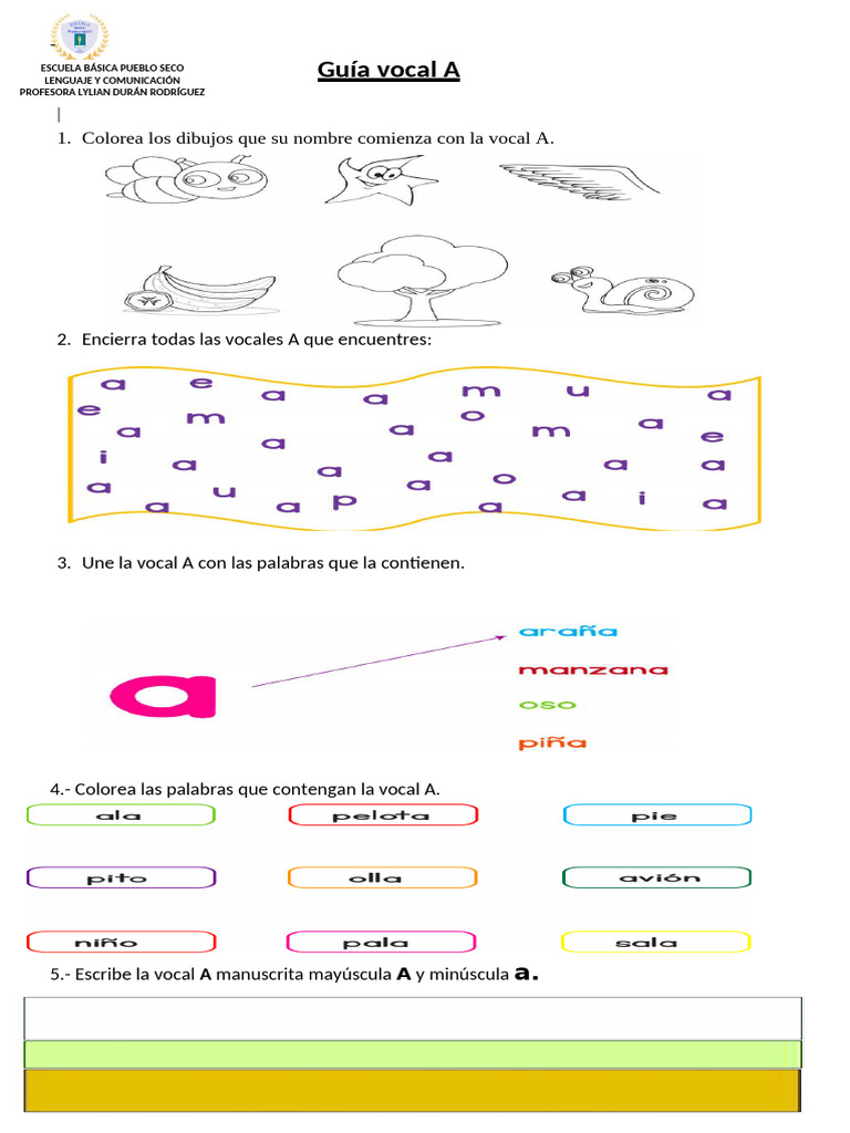 Actividades de Lenguaje con Vocal A | PDF