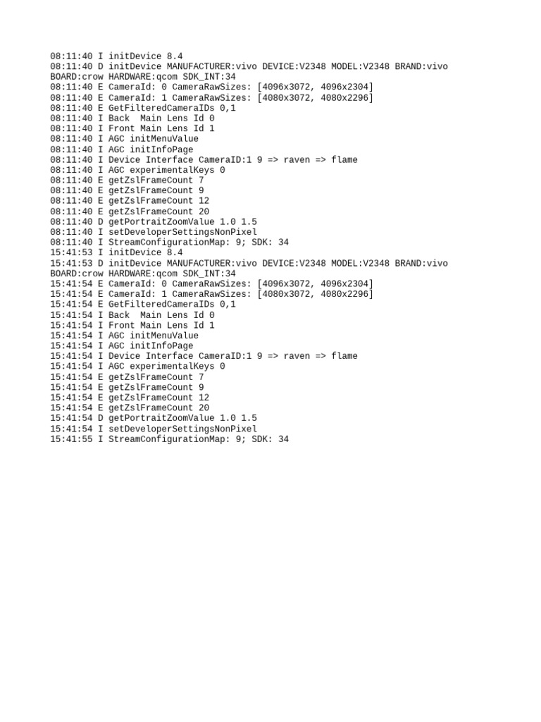 Vivo V2348 Camera Initialization Log | PDF