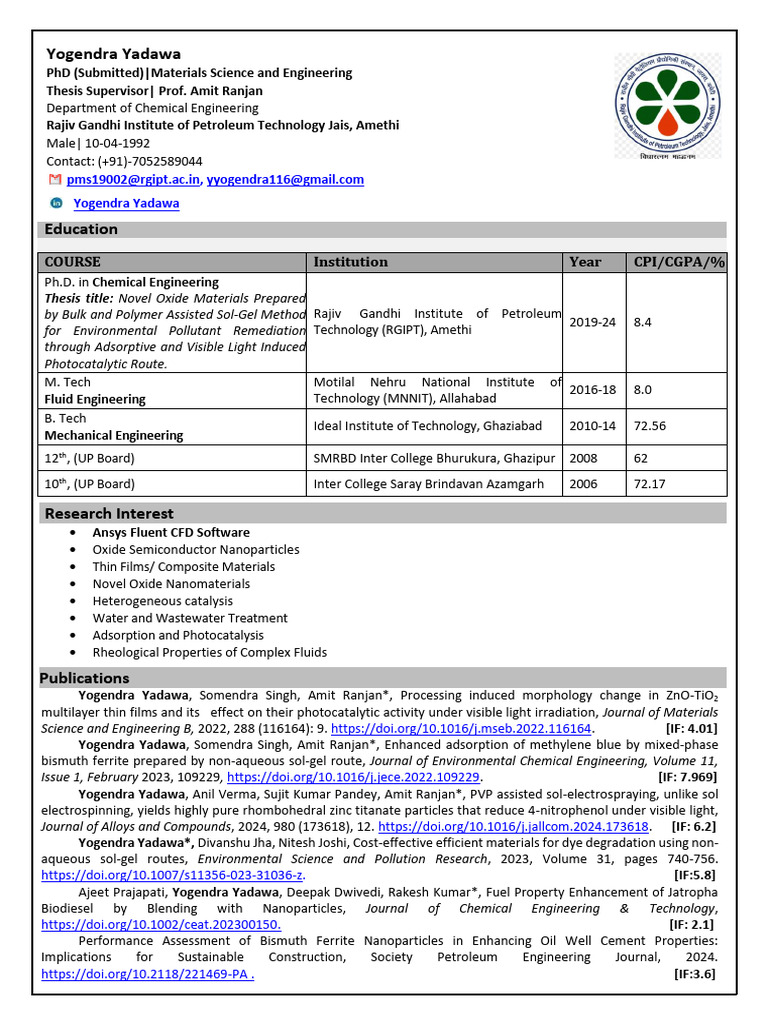 Yogendra CV | PDF | Engineering | Mechanical Engineering