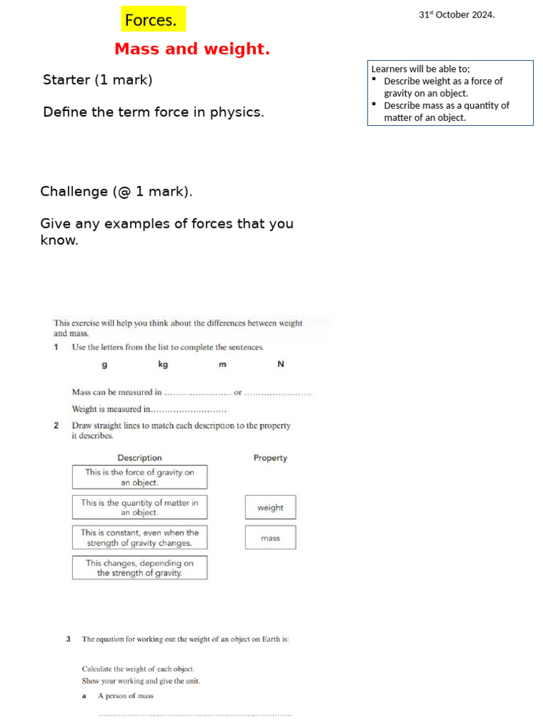 Forces and Energy Y7 L2 | PDF