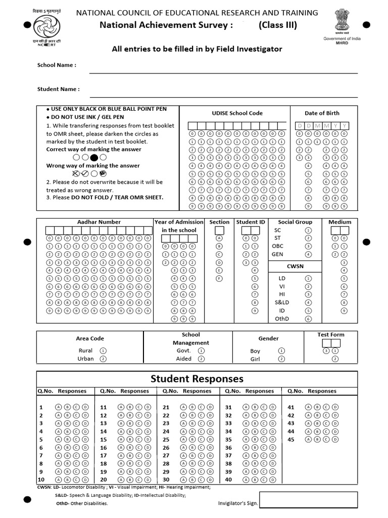 OMR NAS 2024 Class III | PDF | Disability | Writing Implements