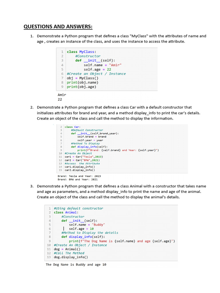 Questions and Answers | PDF | Class (Computer Programming) | Method (Computer Programming)