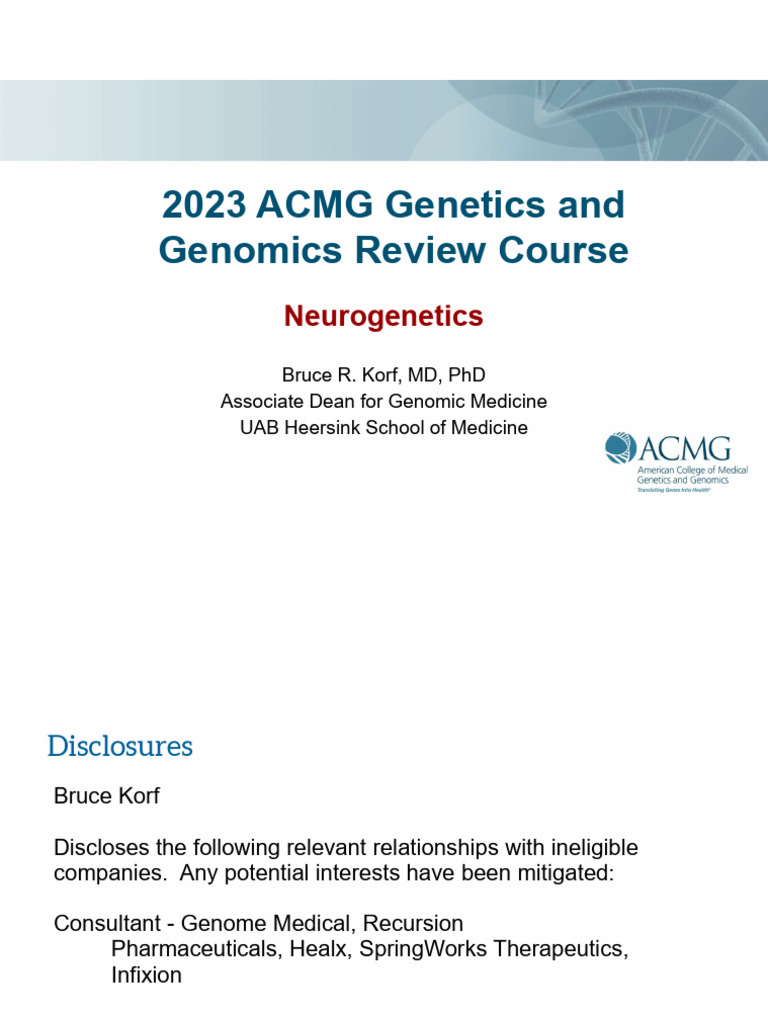 2023 ACMG Genetics and Genomics Review Course: Neurogenetics | PDF | Muscular Dystrophy | Dystonia