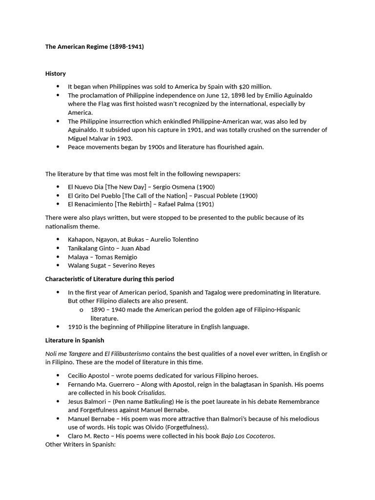 The American Regime | PDF | Tagalog Language | Philippines