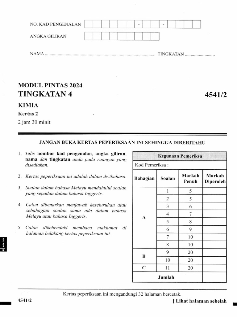Modul Pintas Chemistry 2024 P2 T4 | PDF