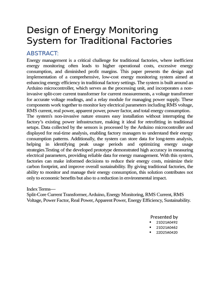 Design of Energy Monitoring System For Traditional Factories Abstract | PDF