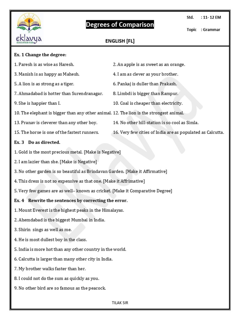 Degrees of Comparison-Exercise | PDF