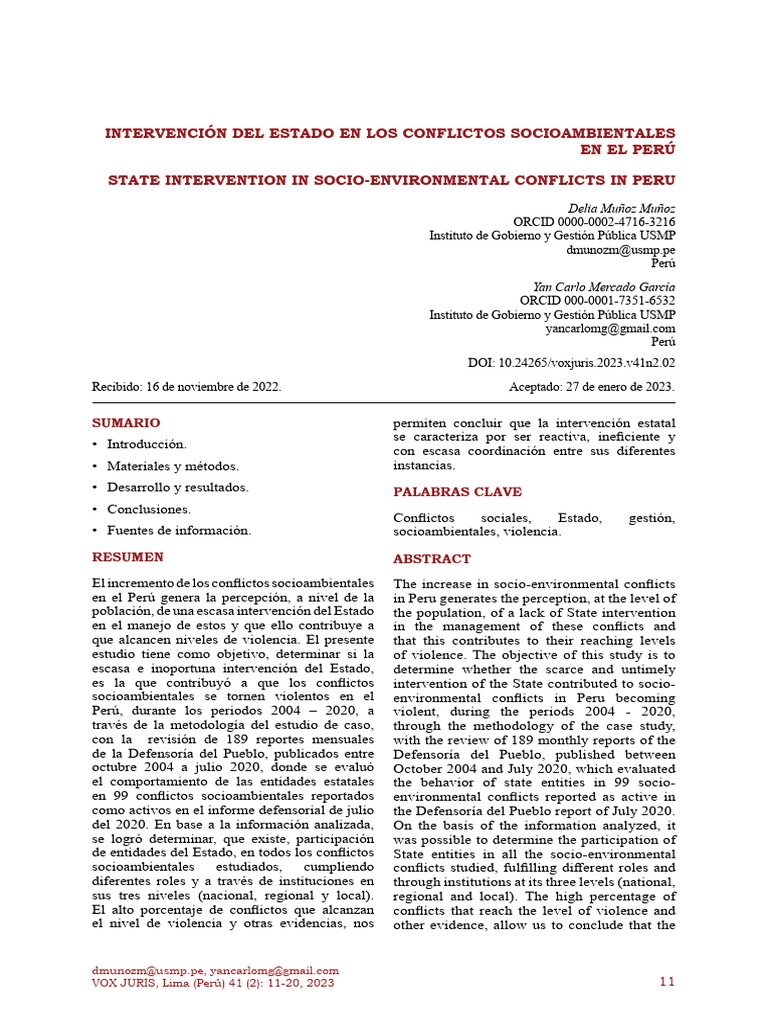 Intervención Del Estado en Los Conflictos Socioambientales en El Perú ...