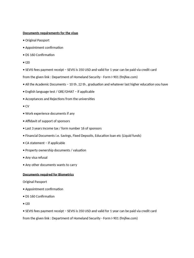 Document Checklist USA | PDF