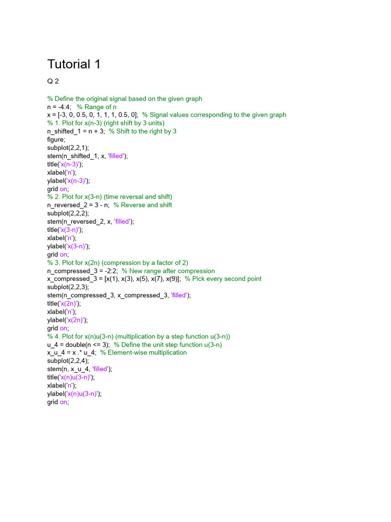 Tutorial 1 Q2 Q4 Matlab | PDF