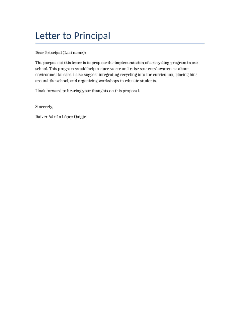 Letter To Principal Summary English | PDF
