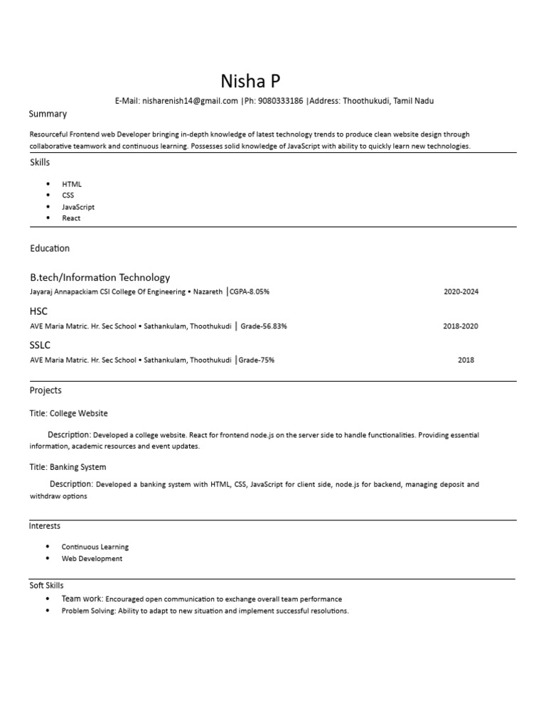 Frontend Web Developer Resume | PDF