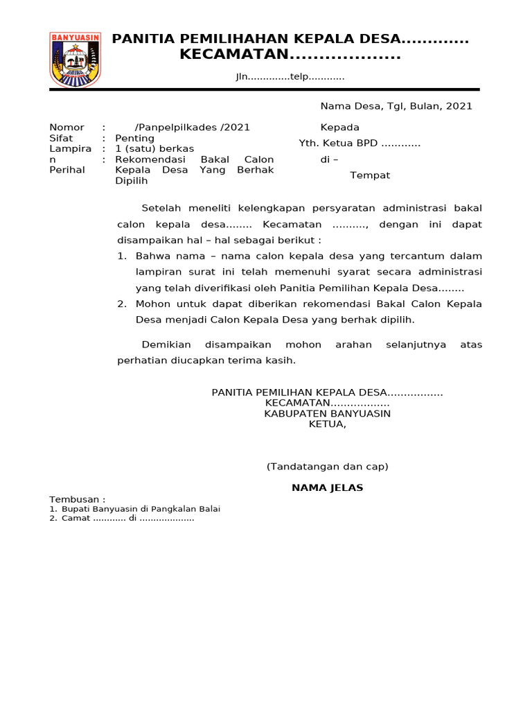 Format Rekom Panitia Ke BPD | PDF