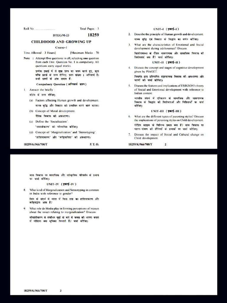 2023 B.ed Question Paper (General Papers) | PDF | Child Development ...