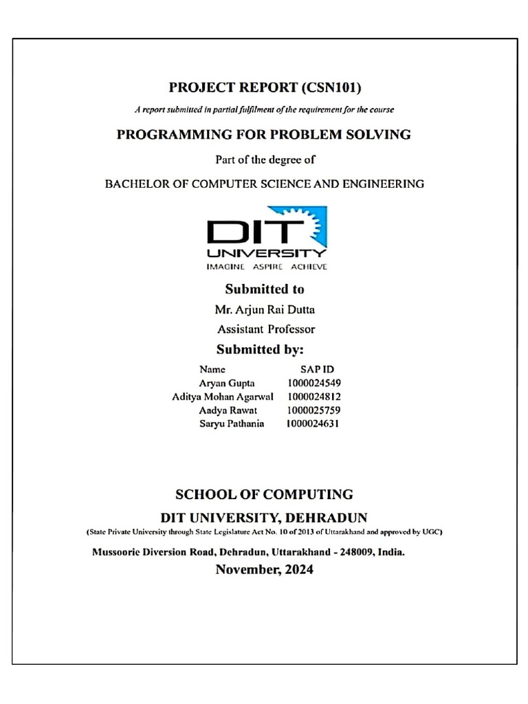 Report Format Mini Project CSN101 | PDF