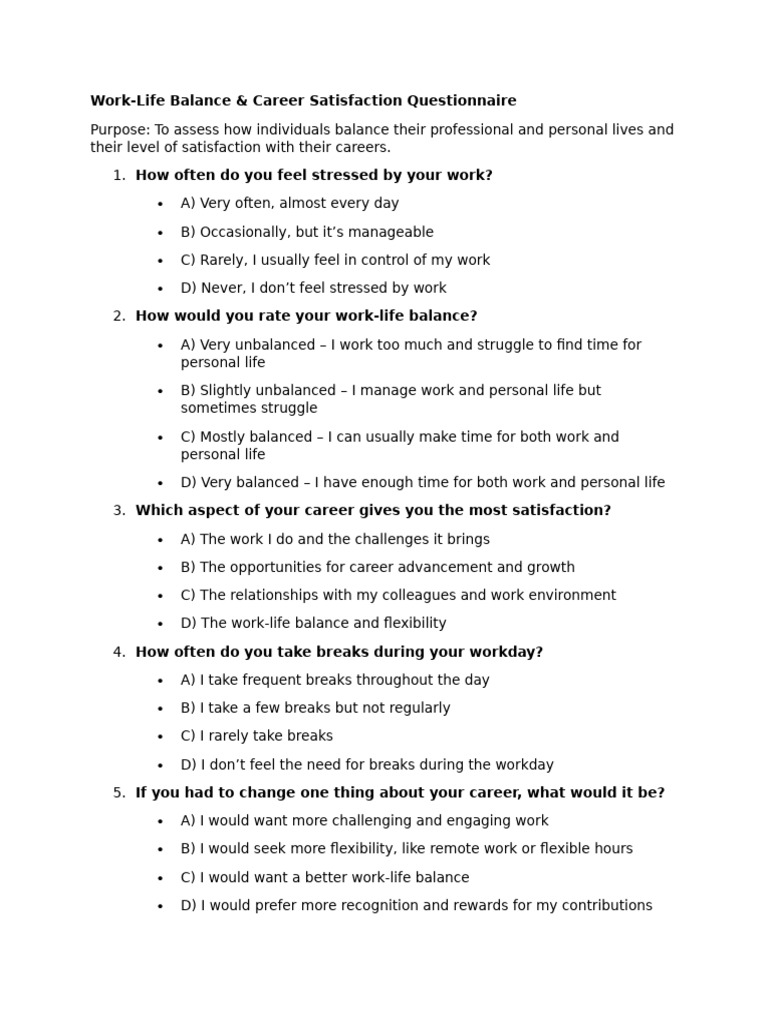 Work-Life Balance & Career Satisfaction Questionnaire | PDF