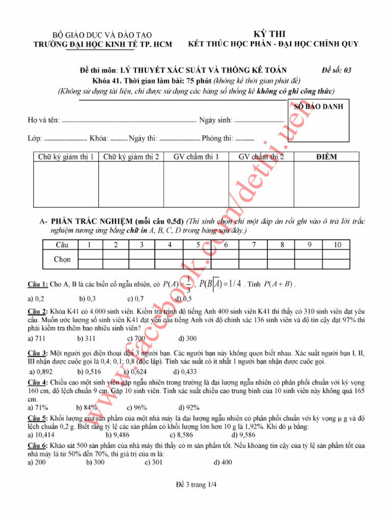 Đề Thi KTHP K41 Ueh Đề 3 | PDF