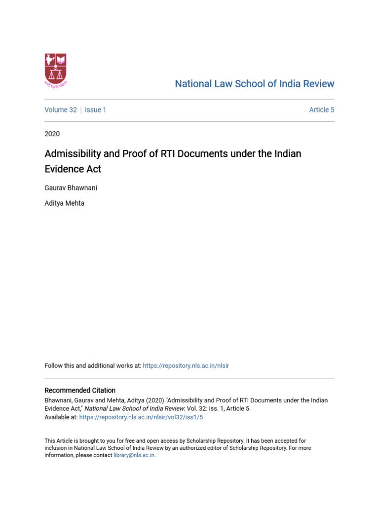 Admissibility and Proof of RTI Documents Under The Indian Evidenc | PDF | Evidence (Law) | Evidence