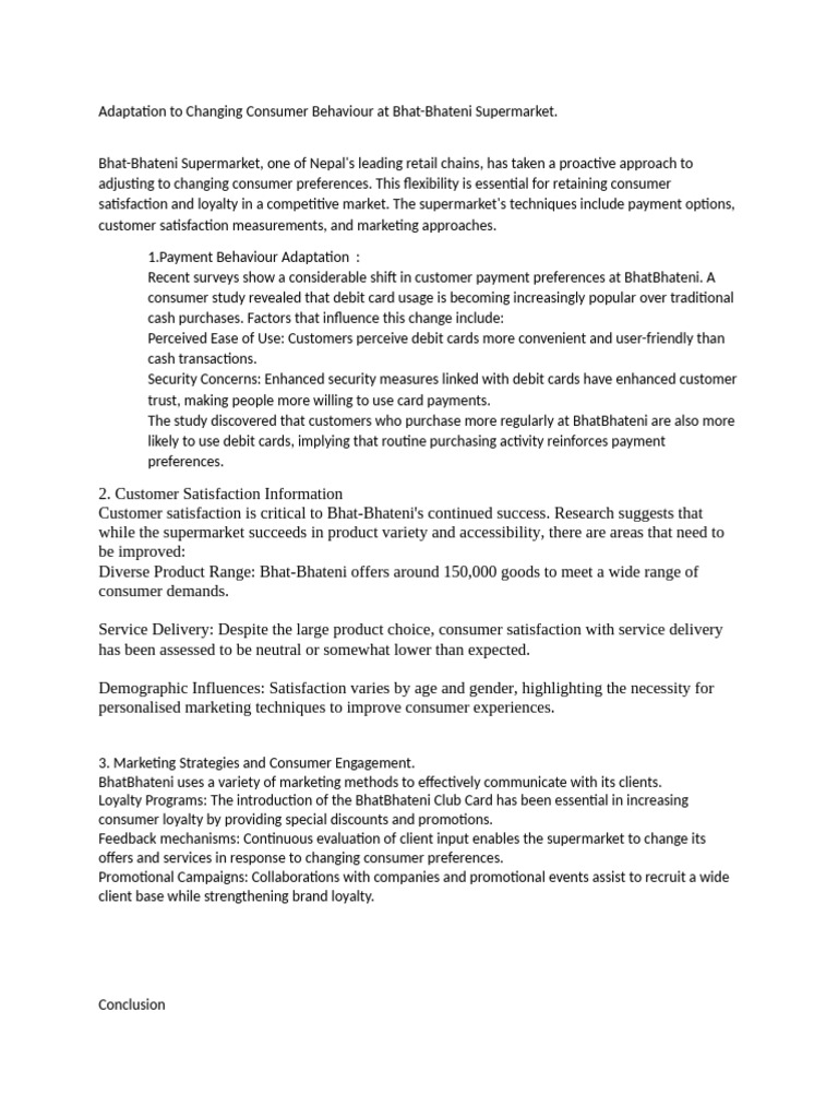 Adaptation To Changing Consumer Behaviour at Bhat | PDF | Consumer ...