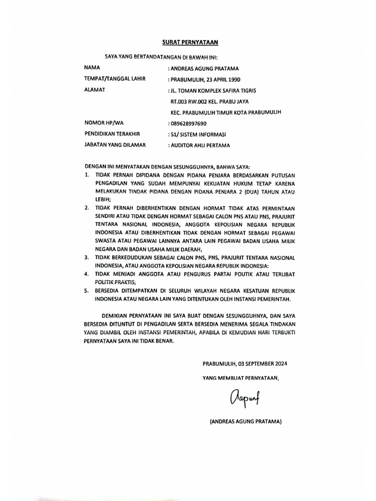 Surat Pernyataan Agung | PDF