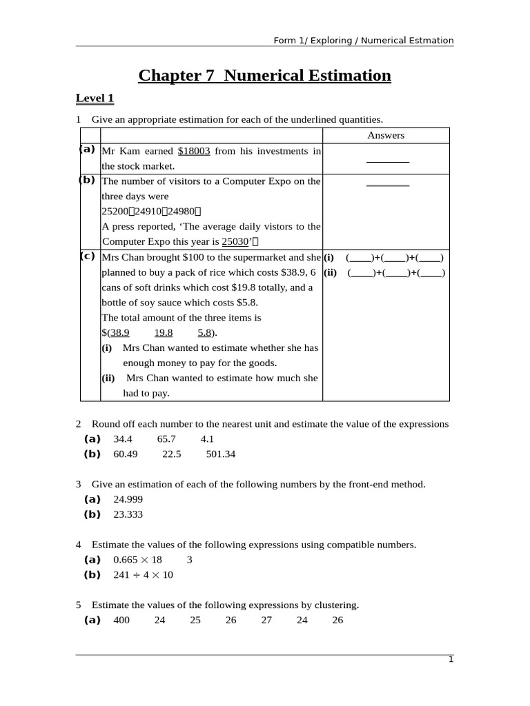 Math Estimation Exercises | PDF | Significant Figures | Approximation