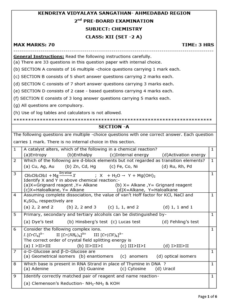 Set-2 A QP Chem Xii | PDF | Activation Energy | Chemistry
