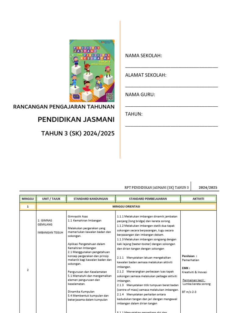 RPT Pend. Jasmani Tahun 3 2024,2025 | PDF