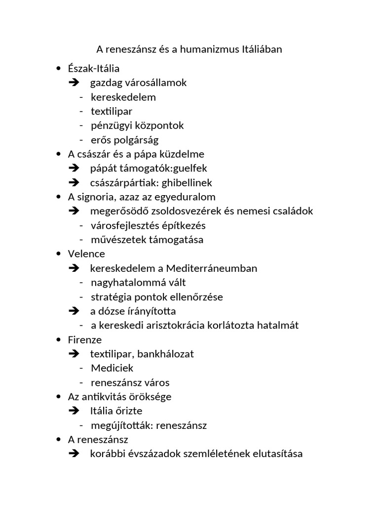 A Reneszánsz És A Humanizmus Itáliában | PDF