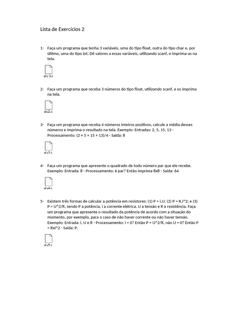 Lista de Exercícios 2 | PDF