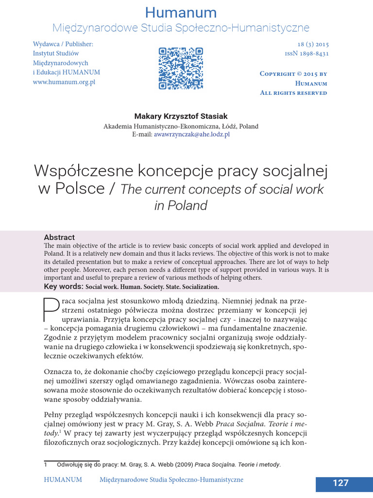 Współczesne Koncepcje Pracy Socjaln | PDF