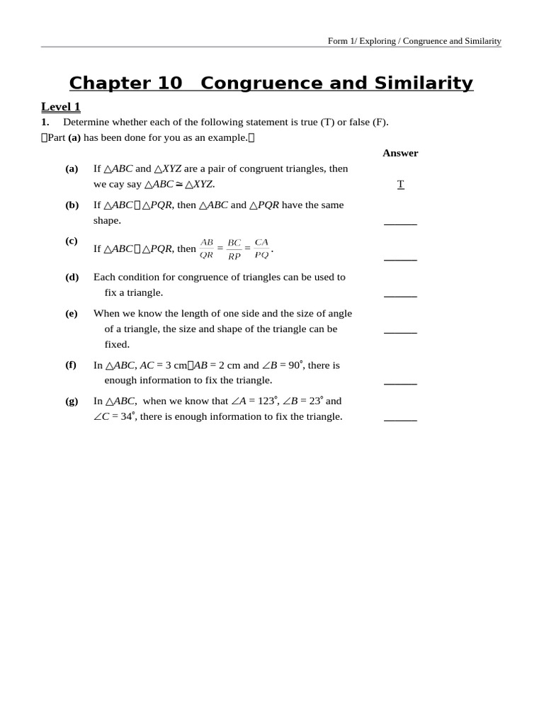 Chapter 10 Congruence and Similarity | PDF | Euclidean Plane Geometry ...