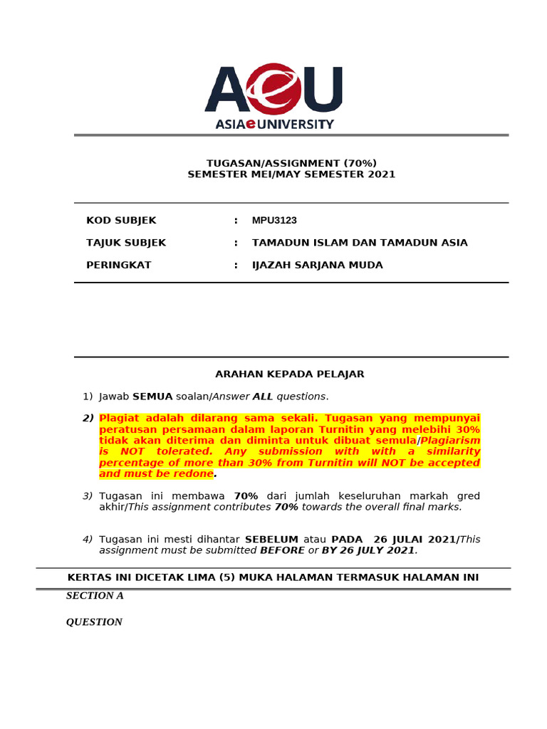 Mpu3123 Titas May21 Assignment | PDF | Mughal Empire