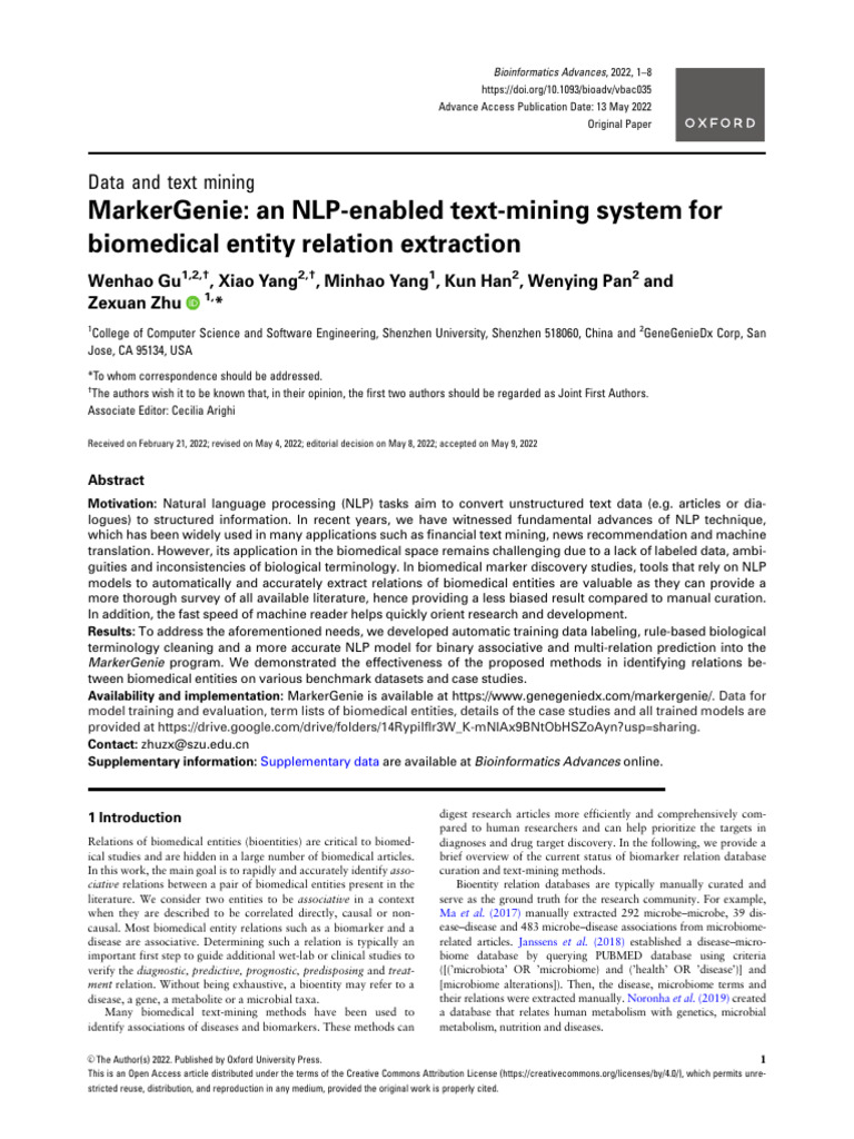 MarkerGenie: NLP for Biomedical Entity Extraction | PDF | Statistical ...