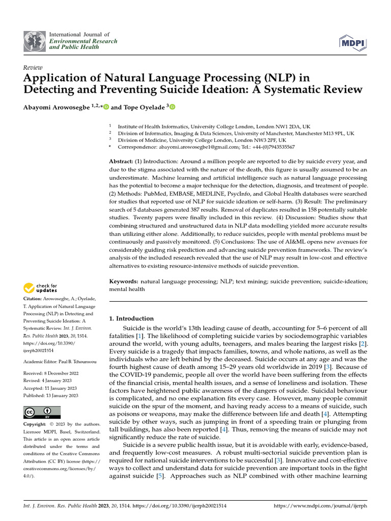Application of Natural Language Processing (NLP) in Detecting and ...