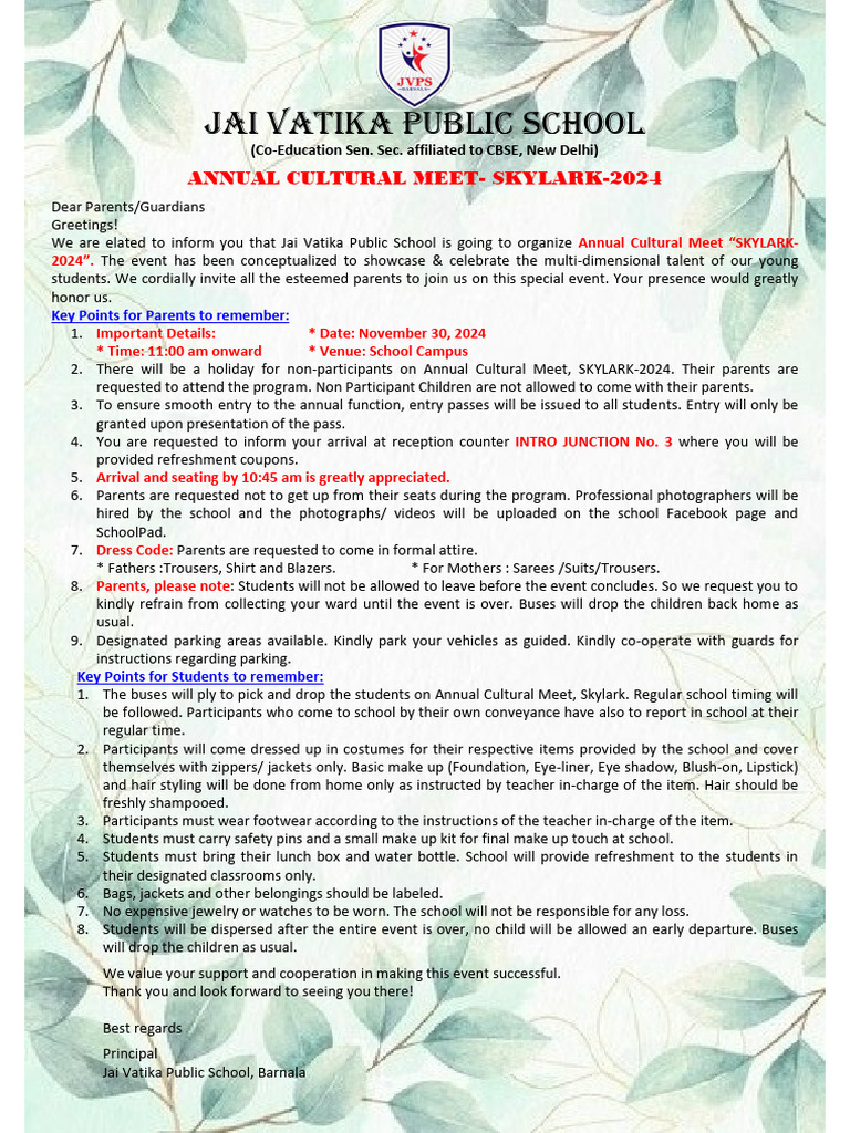 Jai Vatika School Annual Meet 2024 | PDF | Softlines (Retail) | Fashion