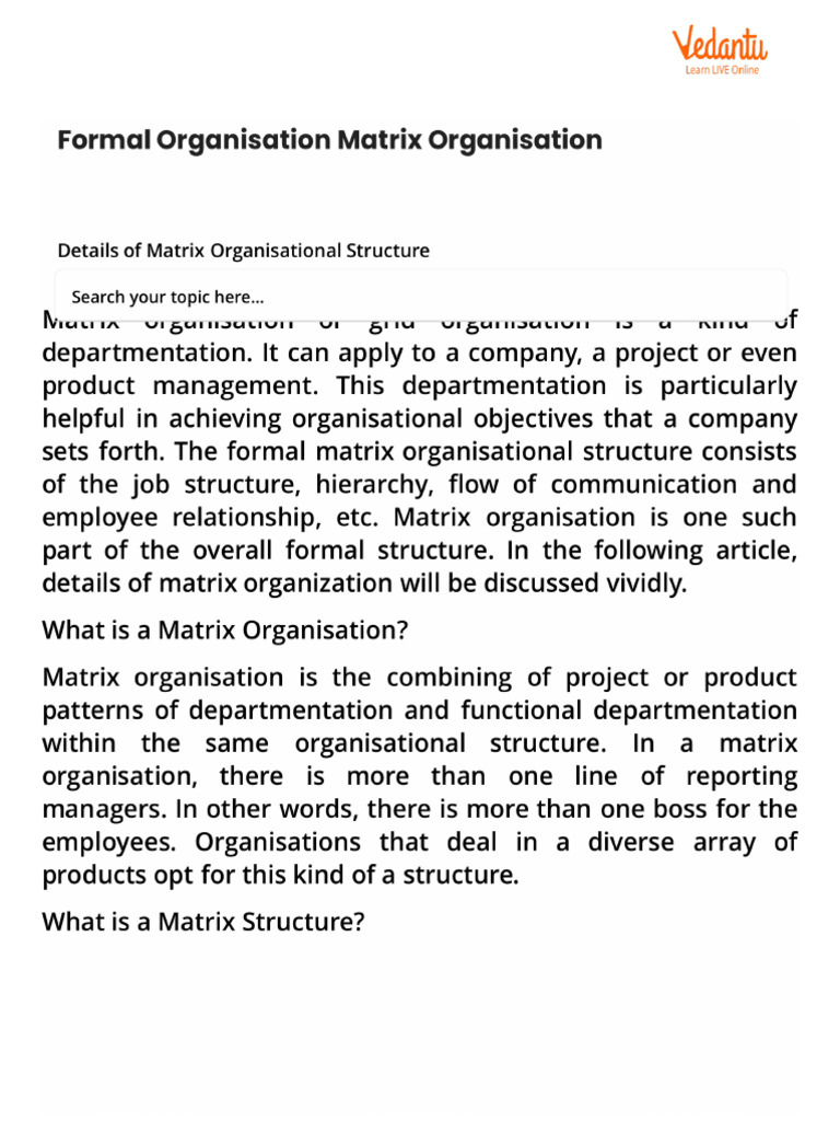 Formal Organisation Matrix Organisation | PDF