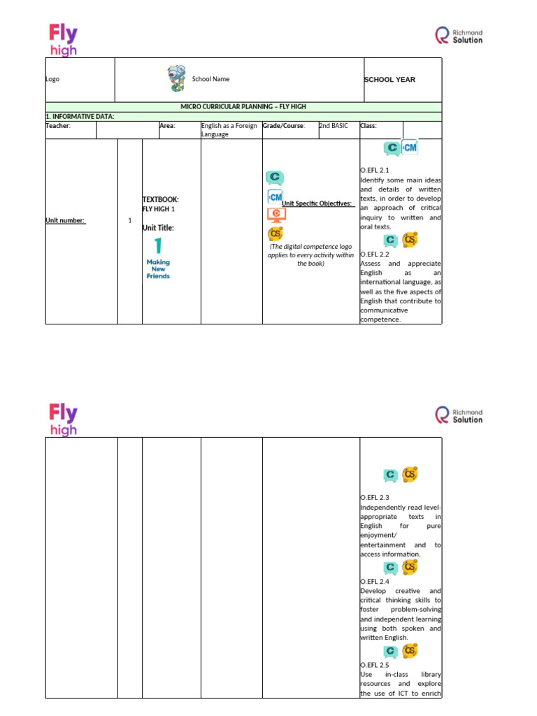 2.FH Primary 2 Basica Micro Planning | PDF | English As A Second Or Foreign Language | Vocabulary