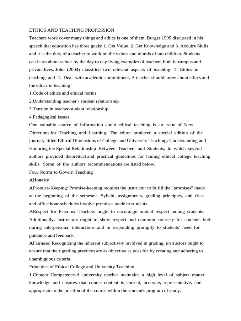 Ethics and Teaching Profession | PDF | Teachers | Morality