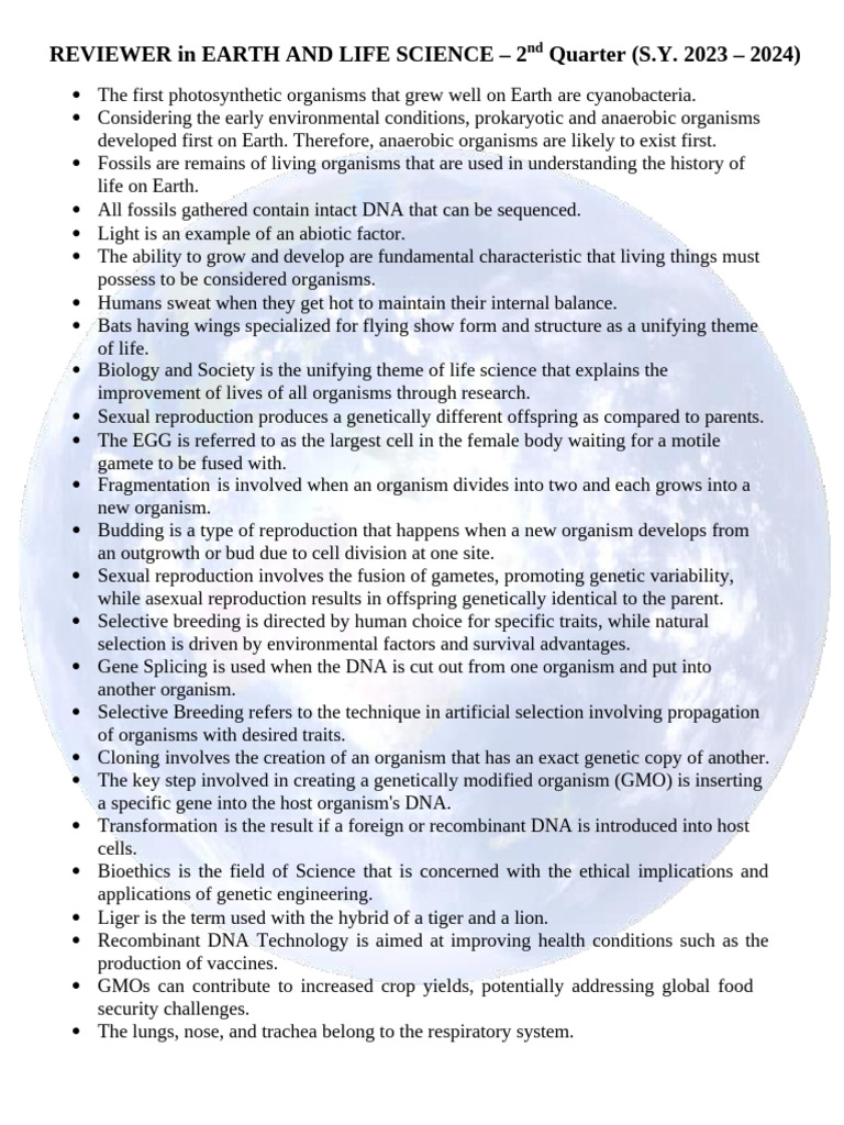 Earth and Life Science 2nd Quarter Review | PDF | Genetically Modified ...