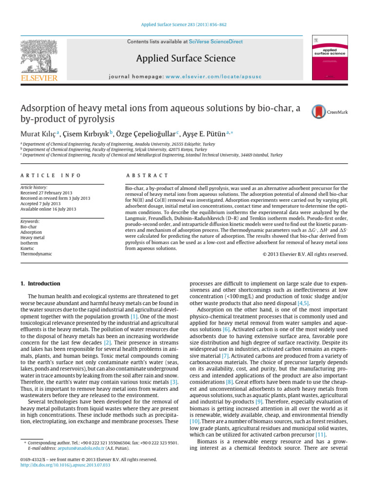 Bio-char for Heavy Metal Ion Removal | PDF | Adsorption | Applied And ...