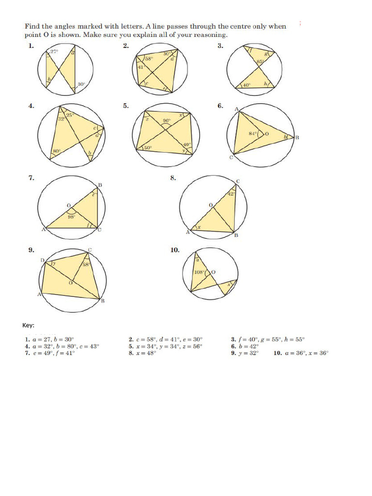 Circle Theorem Practice Sheet | PDF