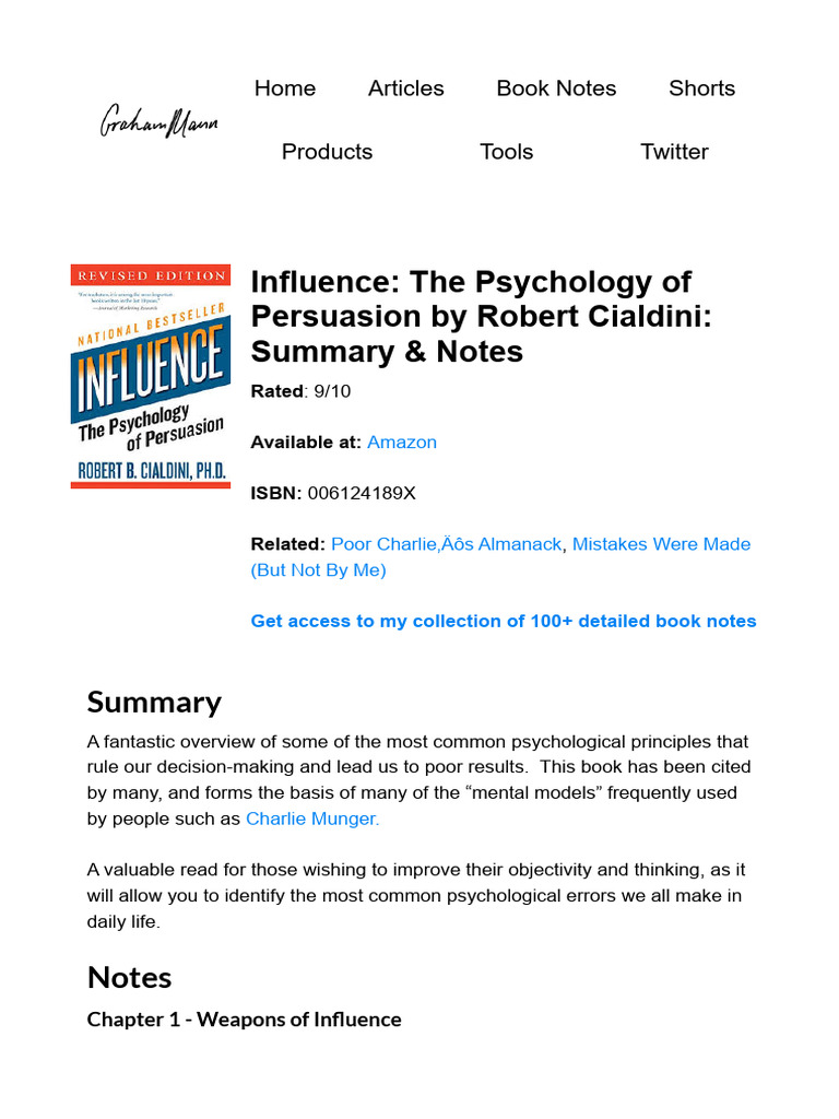 Influence by Robert Cialdini - Summary & Notes | PDF | Psychology ...
